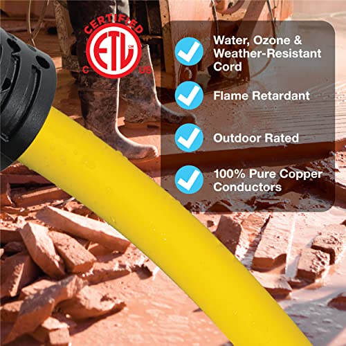Clear Power 25 ft 12/3 SJTW Heavy Duty Outdoor Extension Cord, Water,Weather & Kink Resistant, Flame Retardant, Yellow, 3 Prong Grounded Plug, CP10144