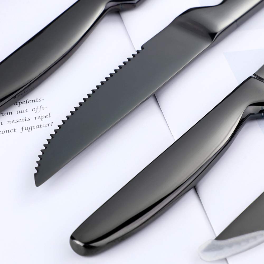 BYEGOU Black Steak Knife Sets, 6-Pieces Stainless Steel Kitchen Steak Knives-Easy to Clean and Non-Stick, 8.6 Inch, Dishwasher Safe