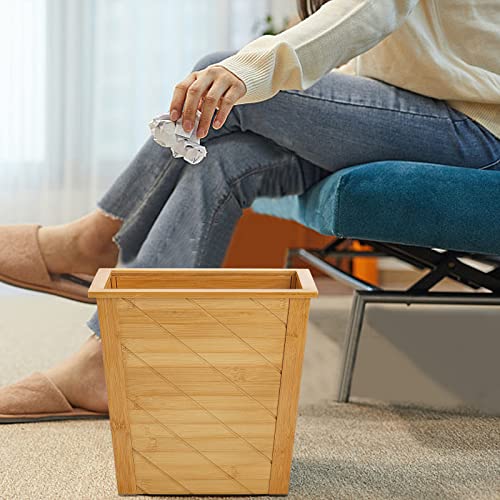 Frcctre Bamboo Waste Basket, Rectangular Compact Waste Trash Can Waste Bin Garbage Built-in Handles Brown Container Bin for Bedroom, Office, Living Room, Kitchen, Bathroom, 11.3"x6.75"x11"