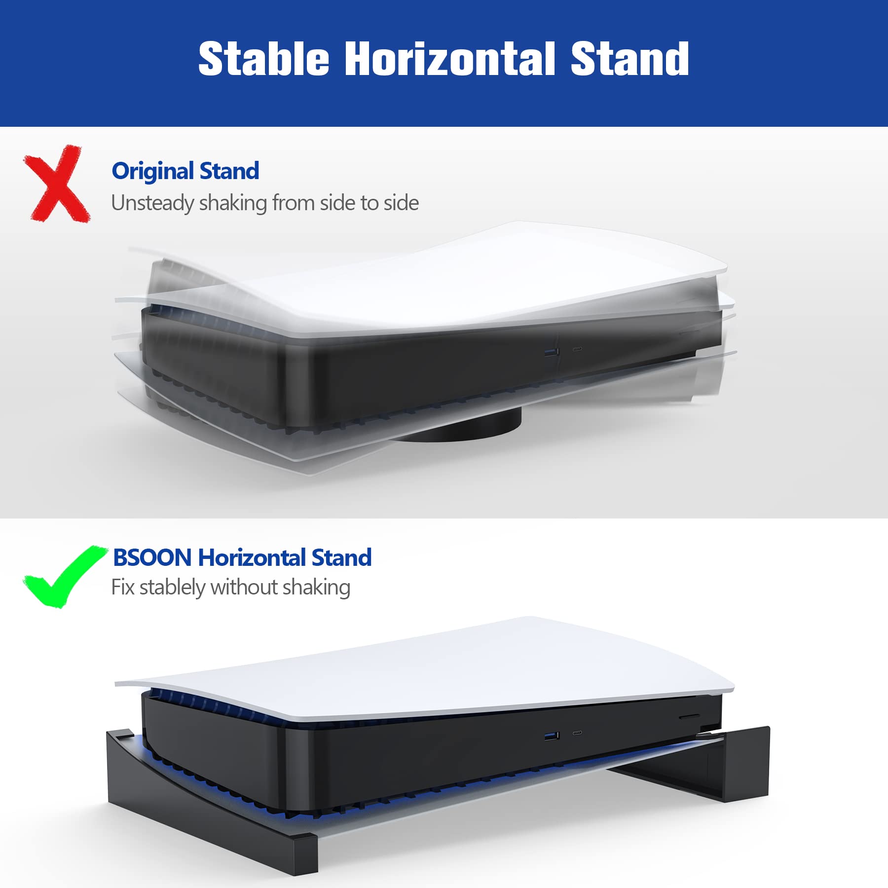 BSOON PS5 Accessories Horizontal Stand, PS5 Base Stand for PS5 Games & PS5 Console with 16 Game Disc Slots, Compatible with Playstation 5 Disc & Digital Editions, Minimalist Design (Black)
