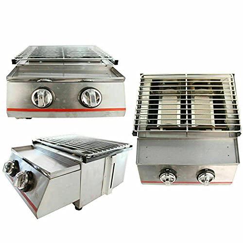 Fetcoi Tabletop Grill Portable Gas Griddle 2/3/4/6/8 Burners, Stainless Steel Home and Commercial Use LPG Gas Grill for Parties, Backyard Barbeques,Widely Used in Roadside Stalls, Carnivals, Buffets (2 Burners)