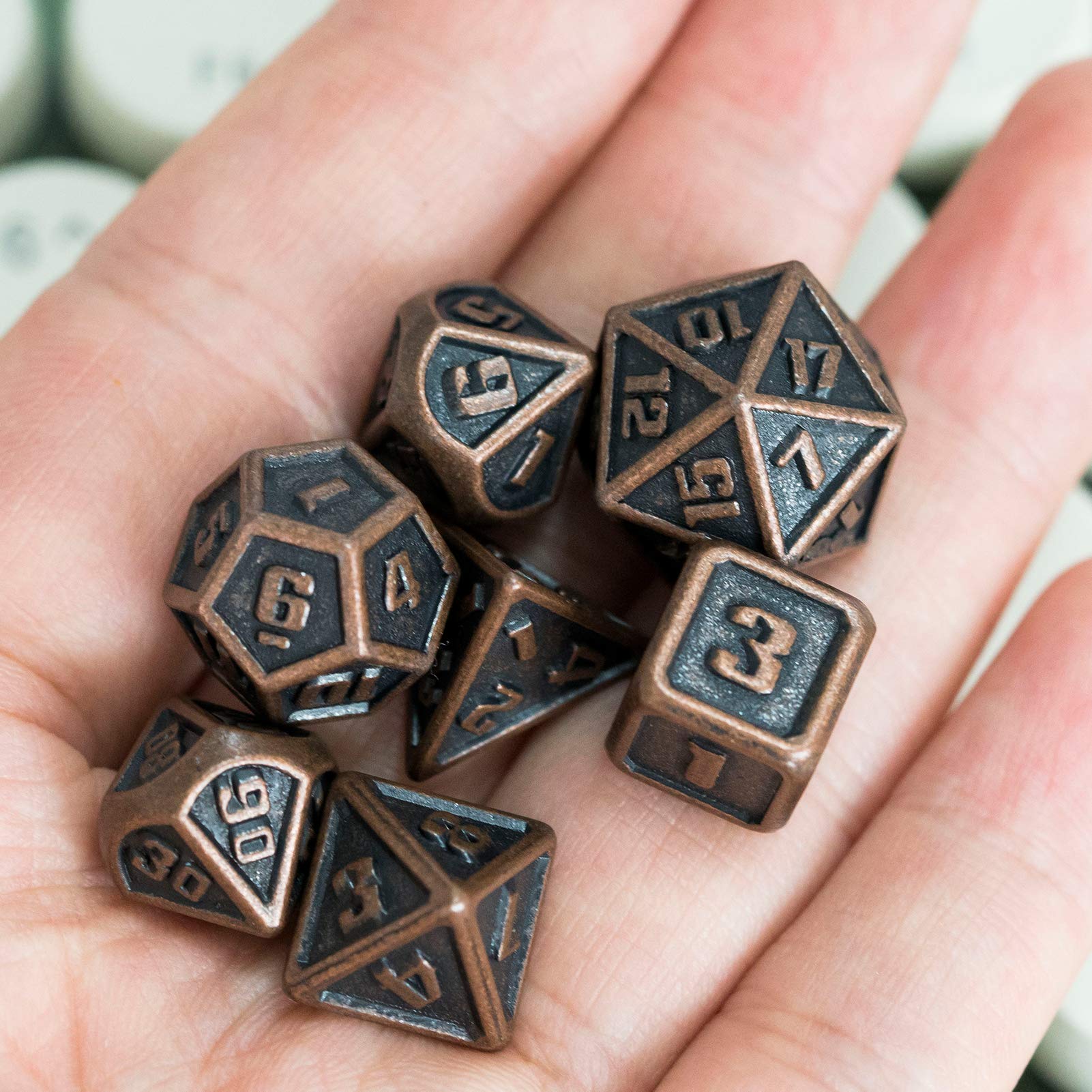 UDIXI 10mm Mini Metal DND Dice Set, 7-Die Small Metal Dice Portable Tiny Polyhedral RPG Dice for D&D Dungeons and Dragons Role Playing Games (Copper)
