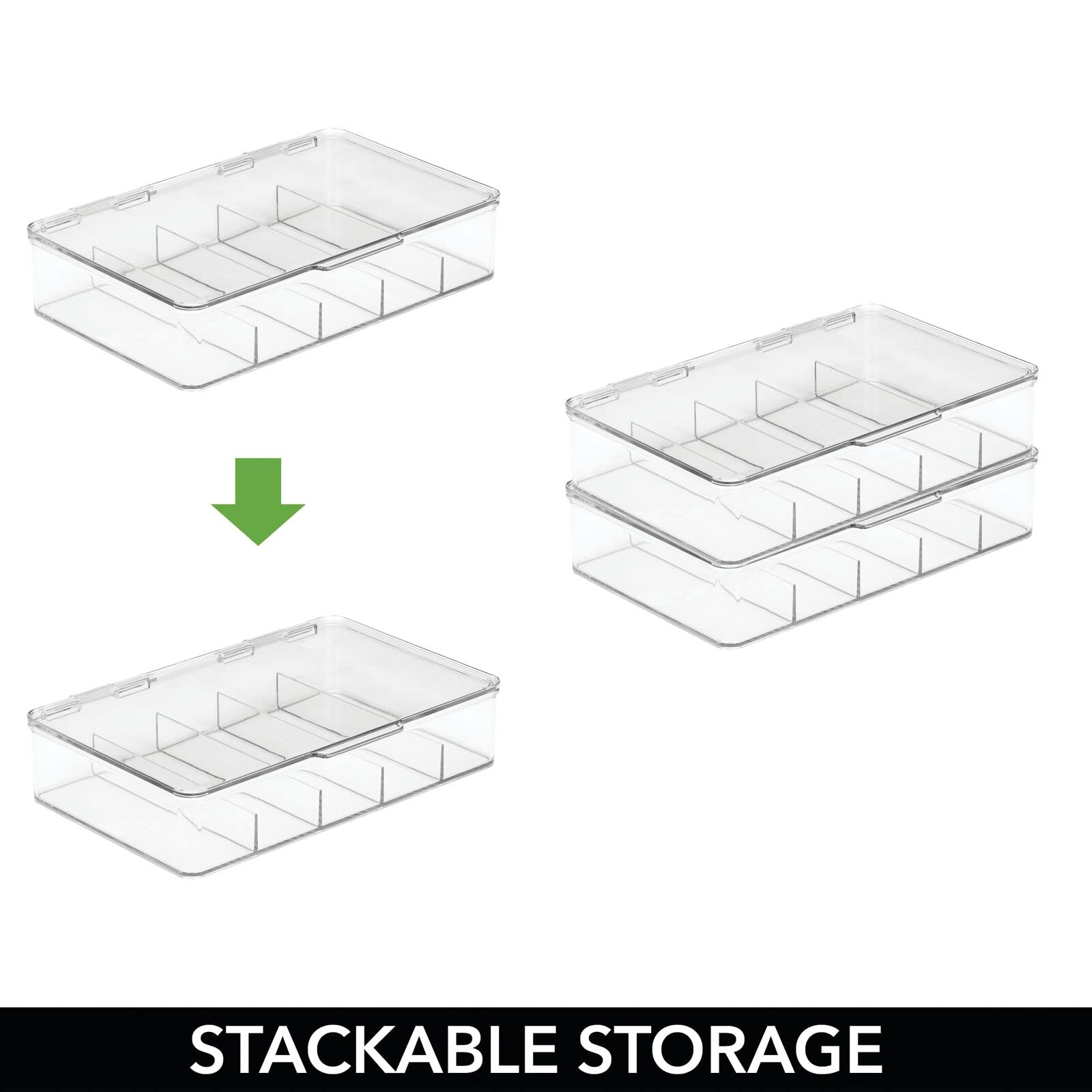 mDesign Plastic Stackable Eyeglass Case Storage Organizer with Hinged Lid for Unisex Sunglasses, Reading Glasses, Fashion Eye Wear, Protective Glasses, 5 Sections, Ligne Collection - Clear
