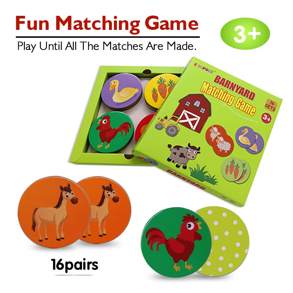 KiDEPOCH Memory Match Game β 16 Matching Pairs Preschool Memory Games Featuring Barnyard Element, Non Toxic Educational Memory Matching Game, Perfect for Kids, Toddlers, 3 Year Old or Up