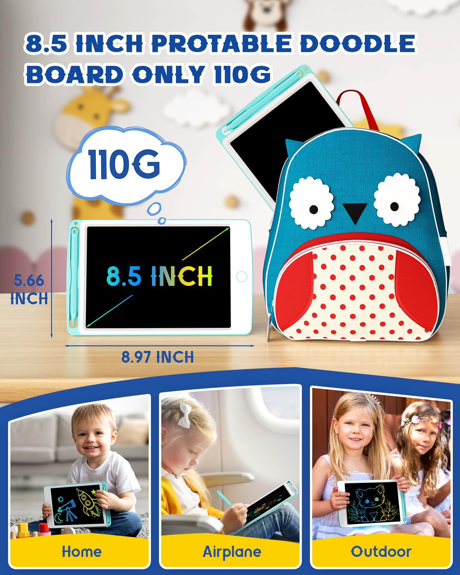 bravokids 8.5 Inch LCD Writing Tablet Board, Colorful Doodle Board Drawing Pad, Educational Learning Travel Toys for Age 3 4 5 6 7 8 Years Old Girls and Boys, Green