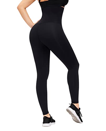 FeelinGirl High Waisted Workout Compression Leggings for Women Tummy Control Yoga Pants with Waist Trainer Attached