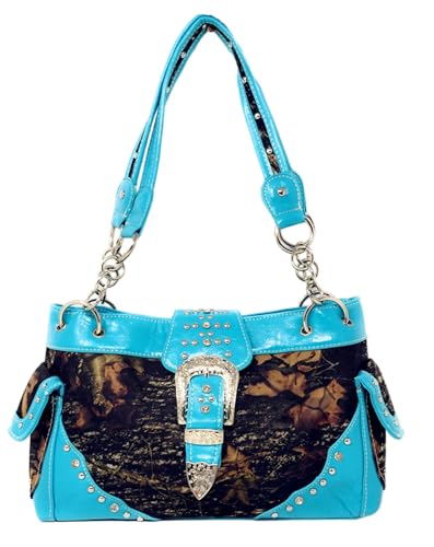 GoCowgirl Western Belt Buckle Purse Camouflage Camo Handbag (blue)