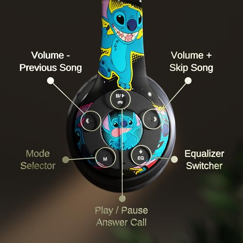 Disney Lilo & Stitch Bluetooth Over-Ear Headphones, Wireless Foldable Headset with Built-in Microphone - Lilo & Stitch Design, for Adults and Kids, Comfortable Auriculares: Electronics
