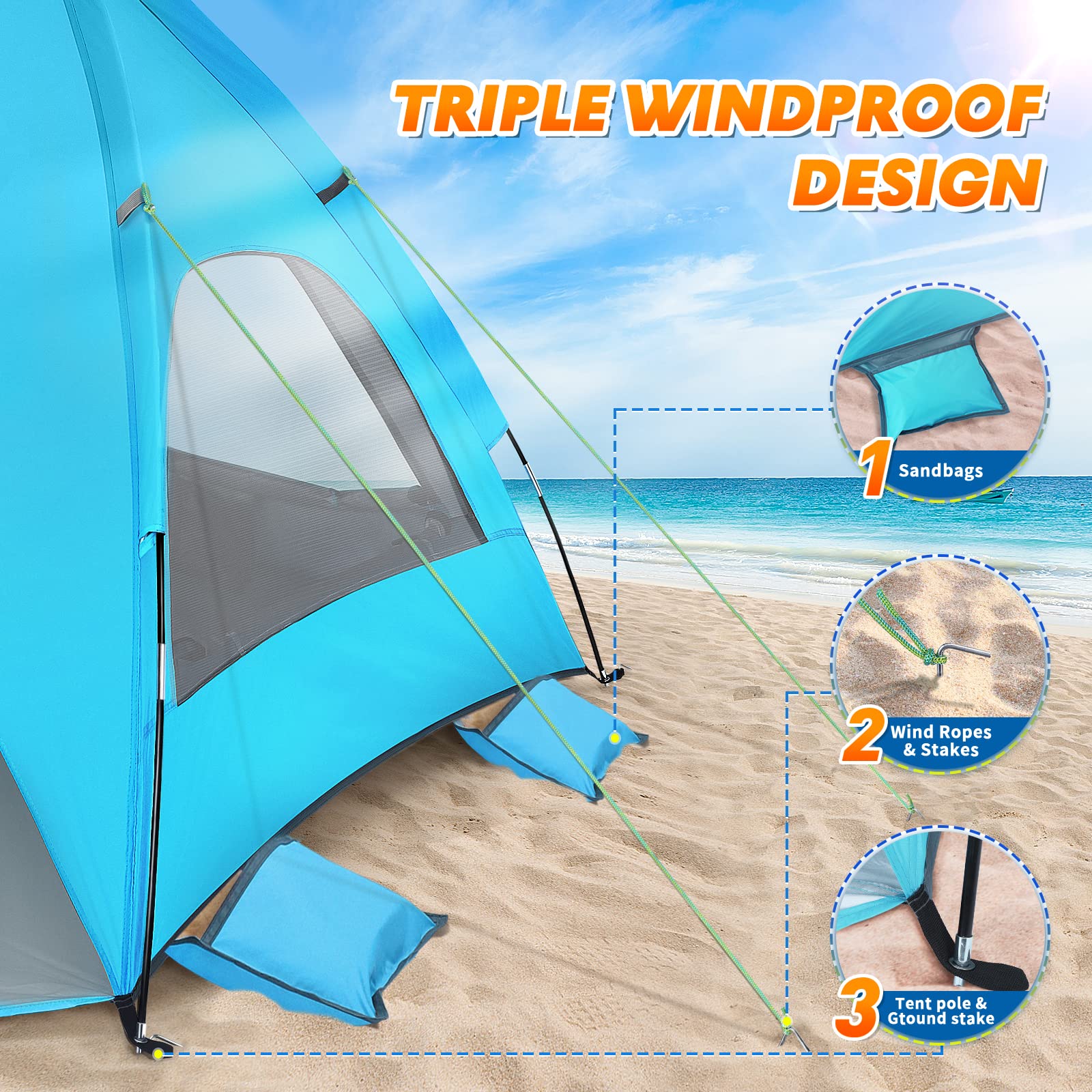 Beach Tent Sun Shade Shelter: 3-4 Person Large Anti-UV Windproof Portable Lightweight Tent Canopy Cabana with Extendable Floor Outdoor