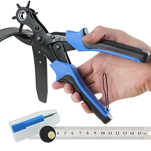 Diyife® Professional Leather Hole Puncher, Full Set Punch Tool Kits for Belt, Watch Band, Shoe, Crafting, Handbag Straps, Fabric, with Extra Punch Plates and Ruler, Multi Hole Sizes Make - Blue
