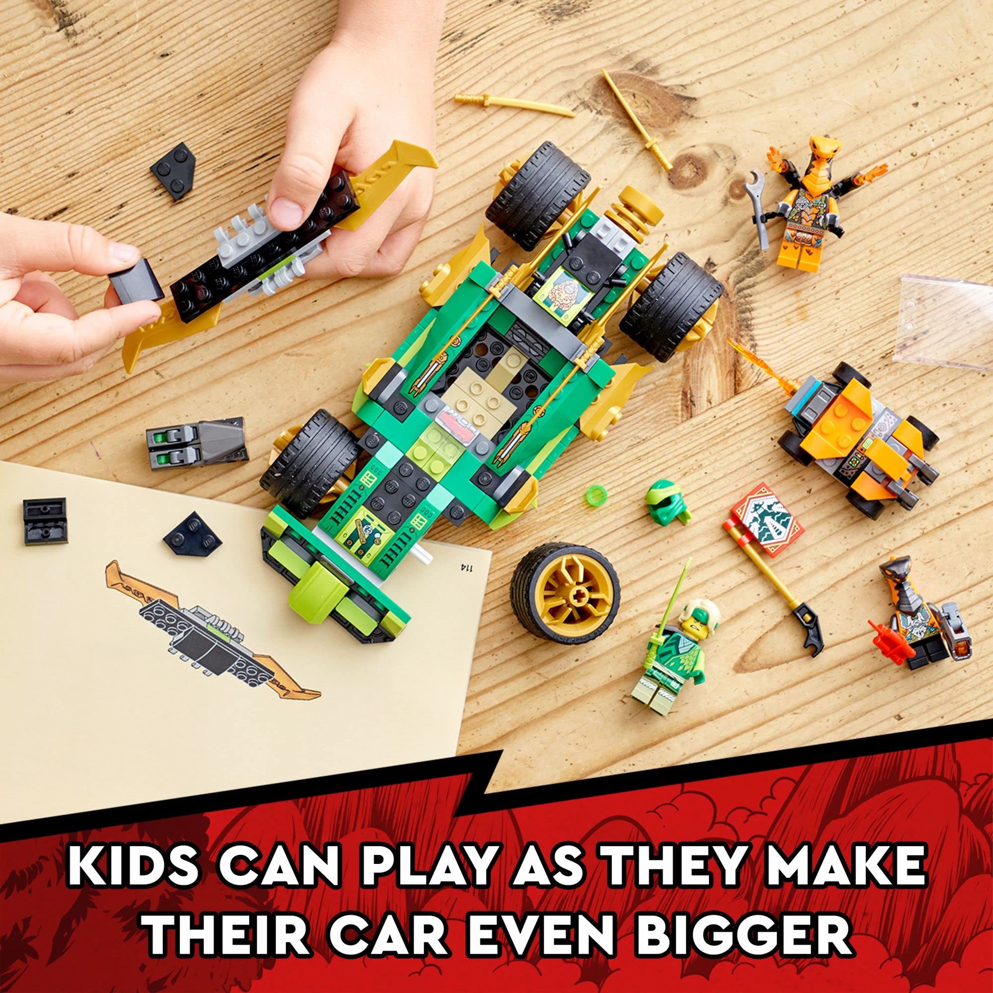 LEGO NINJAGO Lloyd’s Race Car EVO, 71763 Toys for Kids 6 Plus Years Old with Quad Bike, Cobra & Python Snake Figures, Collectible Mission Banner Set