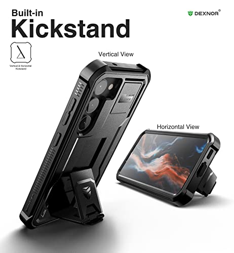 Dexnor Full Body Case for Samsung Galaxy S23 Plus 5G/6.6 inches,[Extra Front Frame] Heavy Duty Military Grade Protection Built-in Screen Protector and Kickstand for Samsung S23 Plus 5G,Black