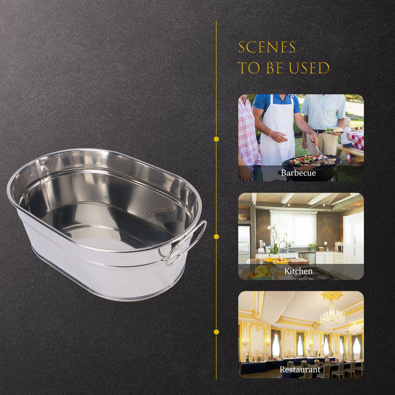 Cabilock Galvanized Metal Tub Stainless- Steel Beverage Tub Drink Tub Ice Bucket Bar Snacks Container Food Serving Tray for Parties