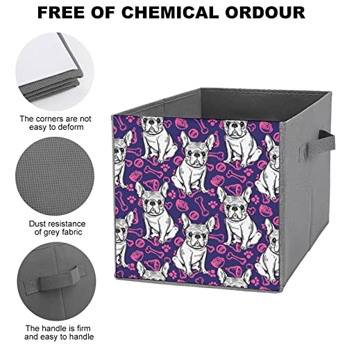 French Bulldog Storage Bin Foldable Cube Closet Organizer Square Baskets Box with Dual Handles