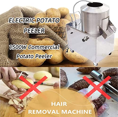 BATIVE Commercial Potato Peeler, 1500W 200KG / Hour Stainless Steel Automatic Potato Washer with Caster Wheels and Adjustable Soft Water Pipe, for Taro Ginger Sweet Potatoes Peeling
