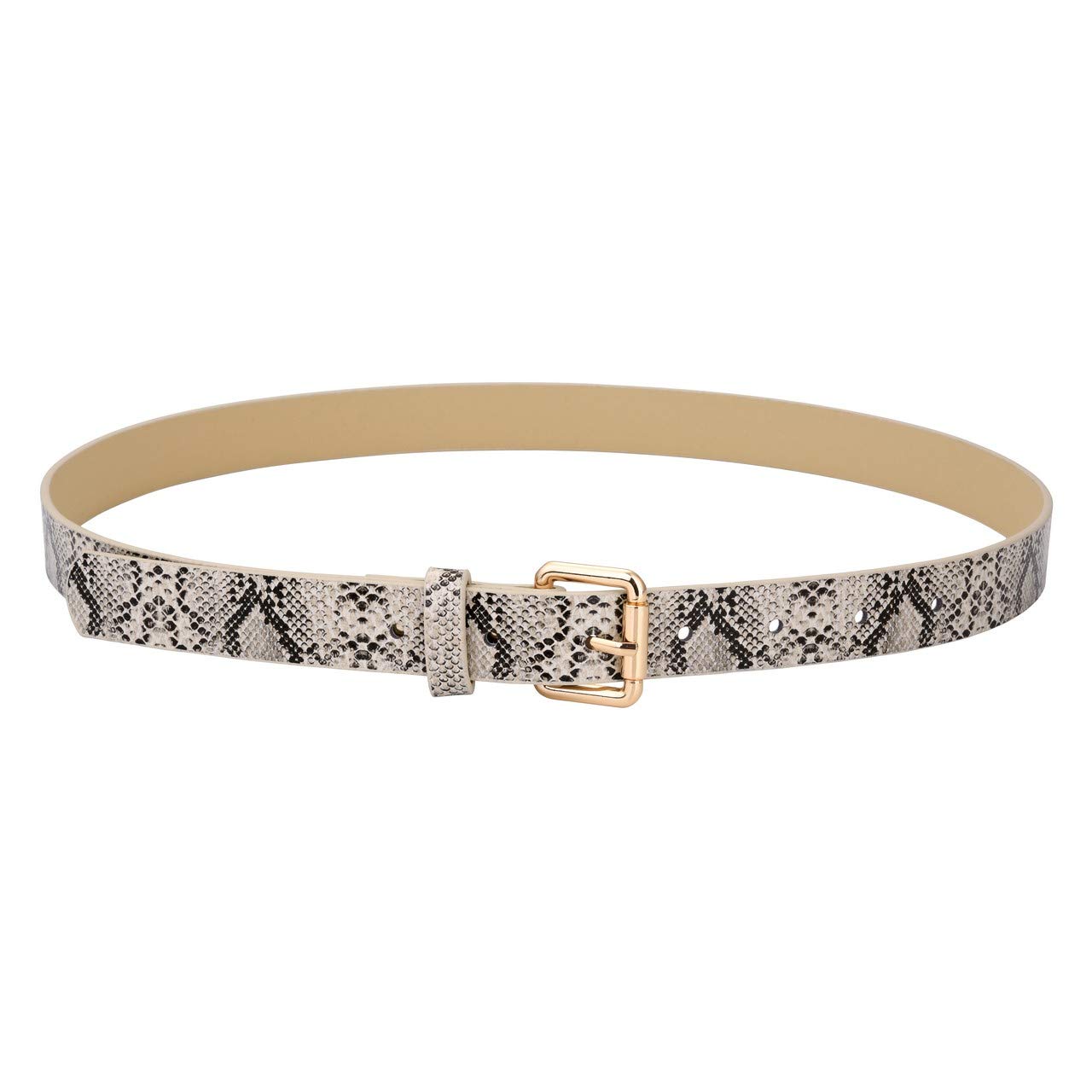 Ayliss Womens Belts Snakeskin PU Leather Waist Belt for Jeans (White)