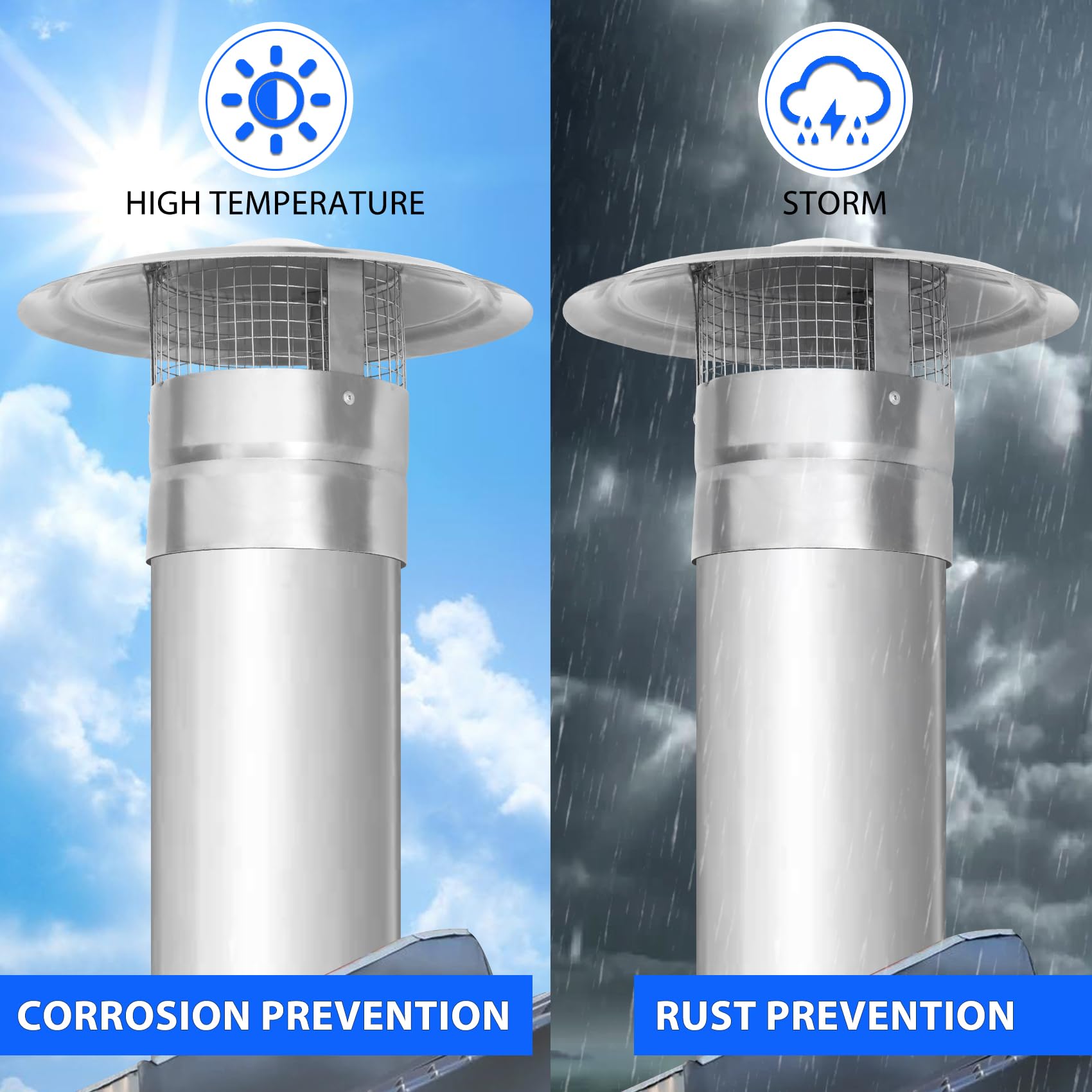 Ebusin 6 Inch Round Chimney Cap, 6 Inch Chimney Cap with Screen, Stove Pipe Topper, Galvanized Steel, Silver