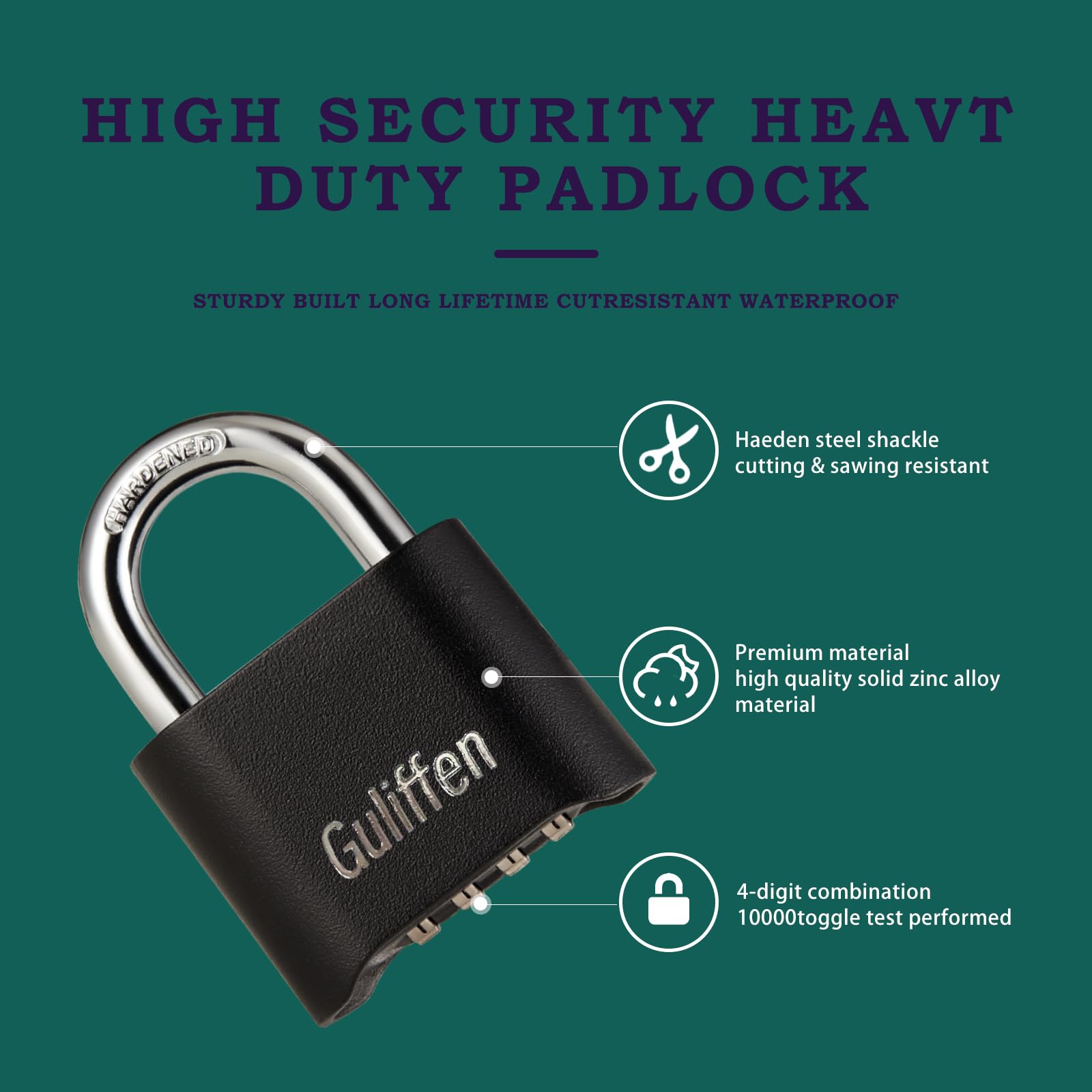 Combo Lock,Guliffen 2 Pack Resettable Combination Lock,2-1/2 in. Long Shackle Outdoor Combination Padlock for Gate, Fence, Warehouse, Storage Unit,Garages (Black)