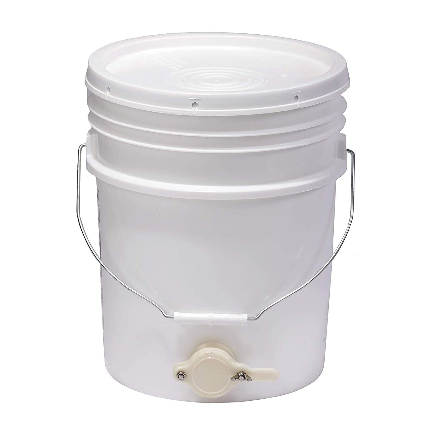 Little Giant 5 Gallon BKT5 Plastic Honey Extractor Bucket with Tight Fitting Lid and Honey Gate Tool for Beekeeping Harvesting, White (3 Pack)