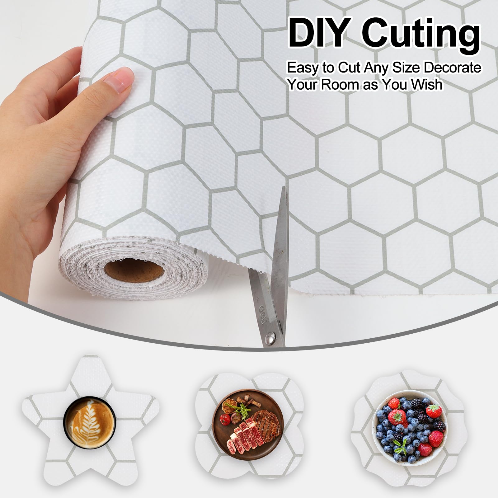 Drawer and Shelf Liner for Kitchen Cabinets: Non Adhesive, Non Slip, Thick Strong Grip Waterproof Washable for Kitchen Cabinets, Drawer, Fridge, Wire Shelving (Silver Geometry, 12 in × 10 FT)