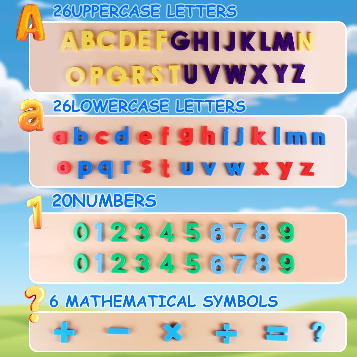 Magnetic Letters and Numbers, Stronger Magnets Design Alphabet ABC 123 Magnets, Safe Colorful Magnets Refrigerator Toys Set Learning Spelling Counting for Kids Toddlers(78 PCS)