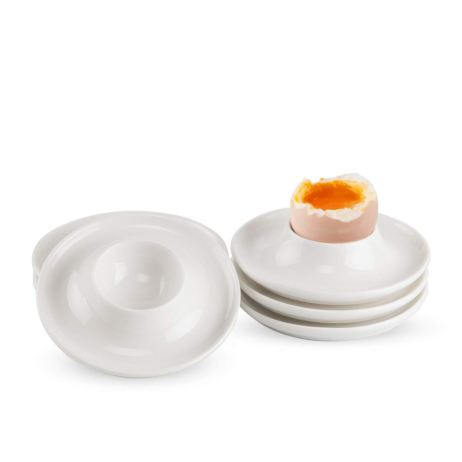 ComSaf Porcelain Egg Cups Plates with Base, Soft Boiled Egg Cup Holders White, Pack of 6