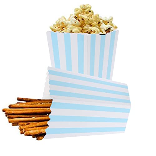 BinaryABC Popcorn Boxes,Stripe Pattern Decorative Dinnerware for Party,12 x 7CM,24pcs (Blue)