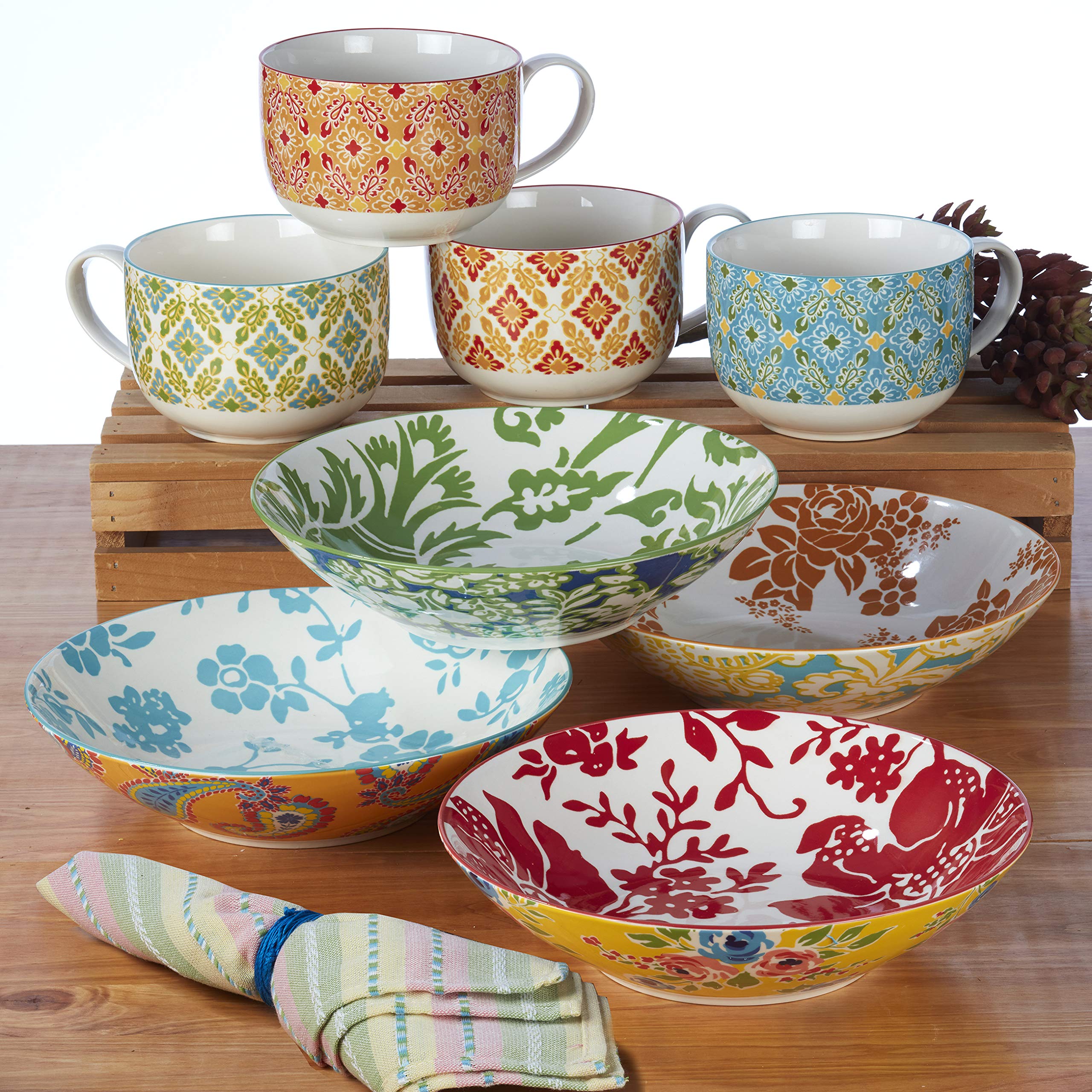 Certified International Damask Floral 14 oz. Mugs, Set of 6 Assorted Designs,