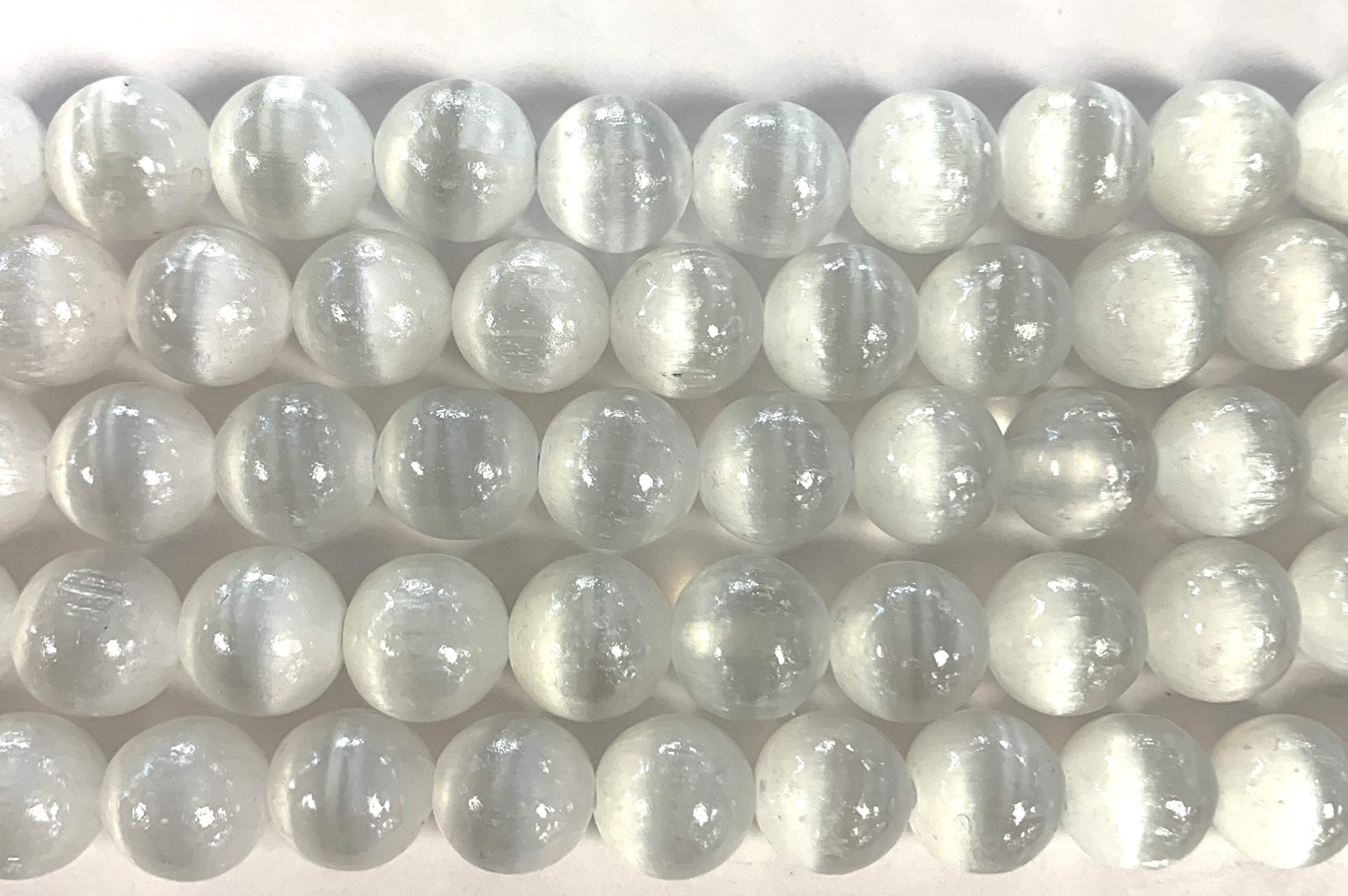 Beadalgo - AAA Quality Natural Moroccan Selenite Round Beads for Healing and Metaphysical Therapy. (8 MM)