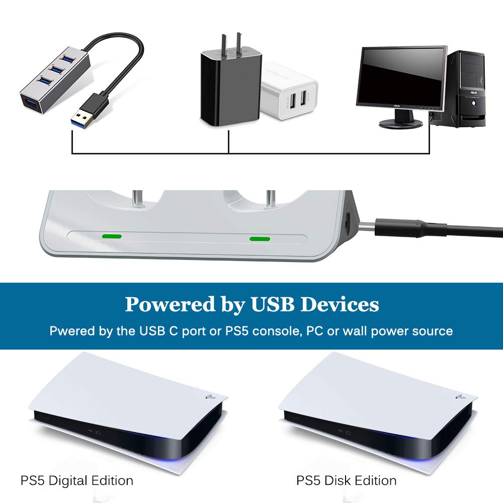 PS5 Charging Station with Thumb Grip Kit, FUMONCHY Charger Station for Playstation 5 DualSense Controllers, PS5 DualSense Controller Accessories with LED Indicator