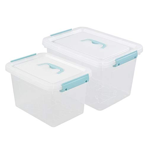 Gloreen 12 Quart&6 Quart Clear Storage Bins with Lid and Mint Green Handle, Multipurpose Stackable Plastic Storage Latches Box/Containers