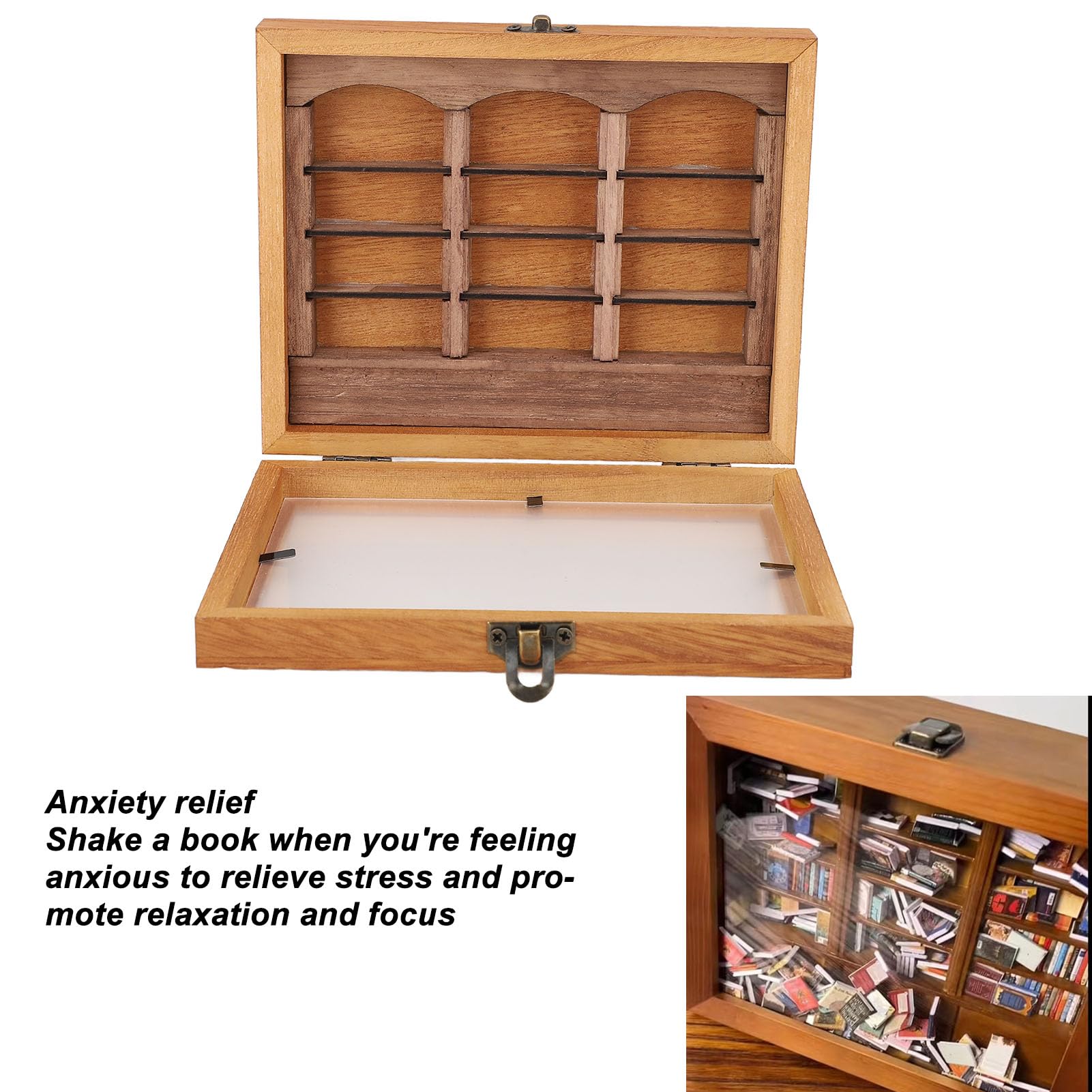 Dpofirs Mini Bookcase with 2024 Anxiety Relief Books, Solid Wood Construction, Display and Storage Cabinet