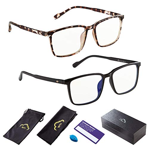 Blue Light Blocking Glasses for TV Phone Computer Gaming Screen Men and Women, TR90 Frame, Anti Eyestrain UV, 2 Pack