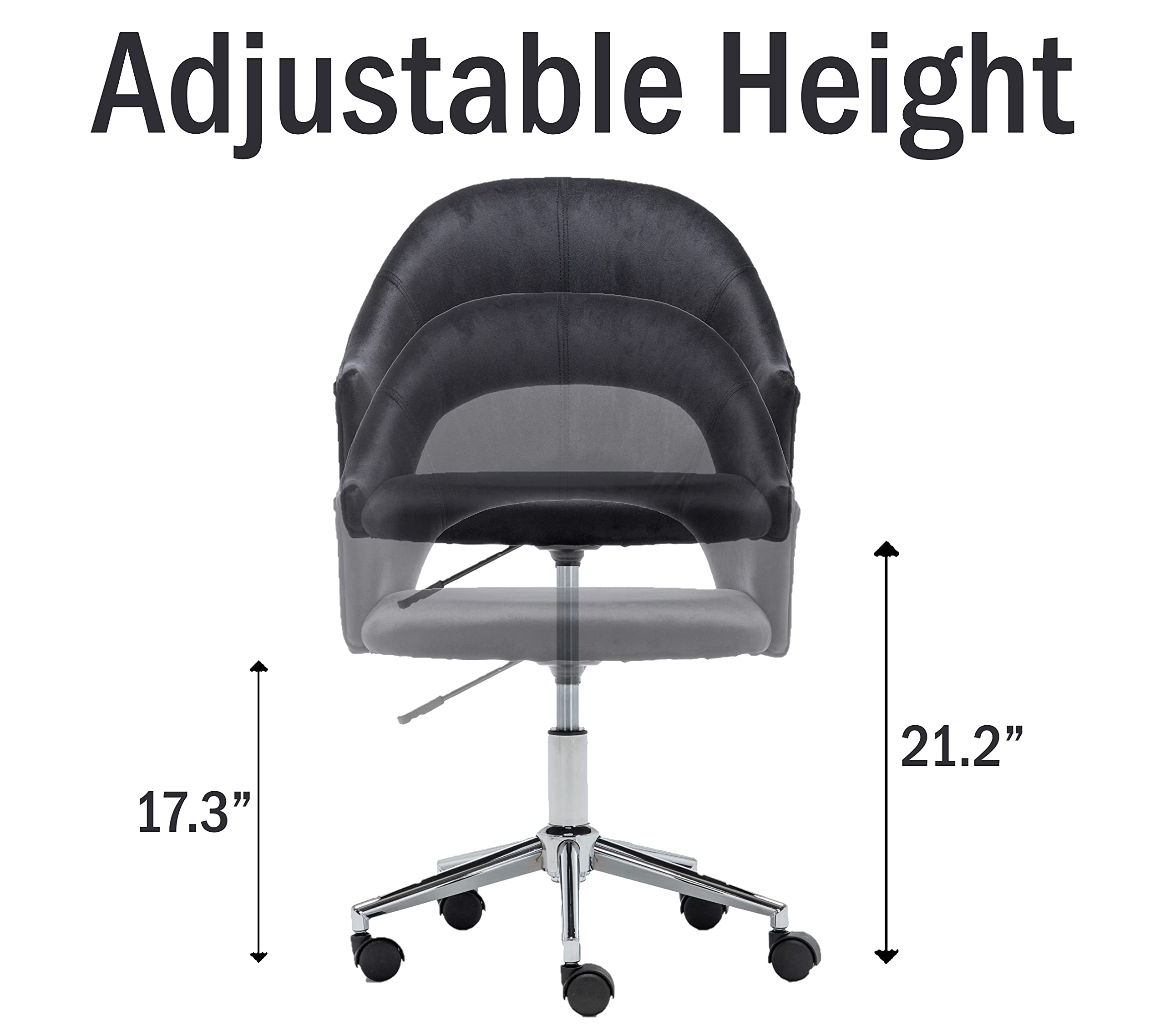 BTEXPERT Swivel Makeup Vanity Velvet Home Office Chair, Adjustable Upholstered Accent, Black