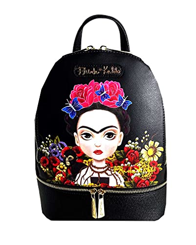 Frida Kahlo Cartoon Licensed Cute Backpack and Wallet Set (Black/Black)