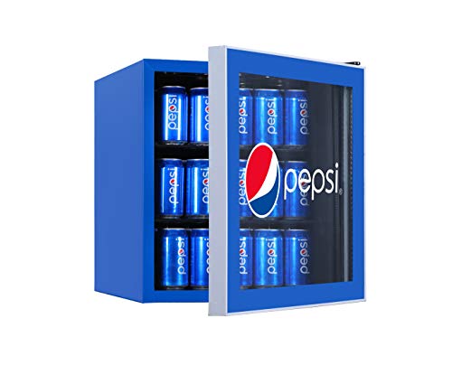 CURTIS MIS165PEP Pepsi Mini Beverage Cooler-70 Can or 17 Bottles Drinks Fridge with Glass Door for Soda + Adjustable Thermostat, Perfect for Home, Office, or Dorm, 1.8 cu ft, Blue