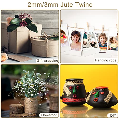 Handyman Crafts Natural Jute Twine Hemp Rope (1.5mm/2mm/3mm/6mm) Durable String for Handmde Crafts,Gardening Applications,Home Gardening,Cat Scratching Post,Gift Packaging. (3mm*328ft)