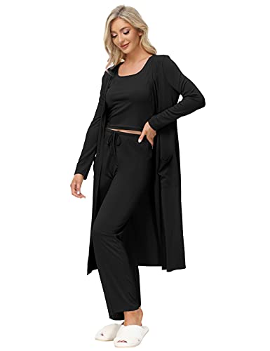 GRACE KARIN Womens Ribbed Knit Lounge Sets 3 Piece Loungewear Pjs Robe Cardigan