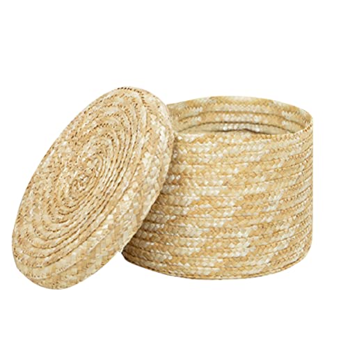 Cabilock Laundry Basket Woven Wheat- Straw Bin Straw Woven Storage sundries storage basket stationery storage basket decorative woven basket Baskets with Lid Wicker Serving Basket Classroom Decor