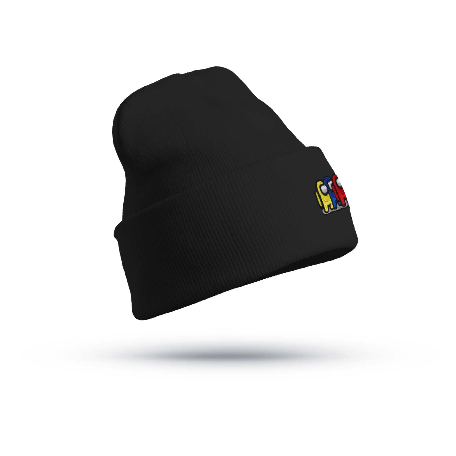 Black Funny Gamer Embroidered Beanie Hats for Men Women, Winter Warm Stretchable Slouchy Knit Cuffed Embroidery Skull Cap