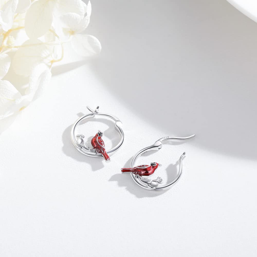 Cardinal Earrings Sterling Silver Hypoallergenic Hoop Earrings for Sensitive Ears Cardinal Jewelry Gifts for Women