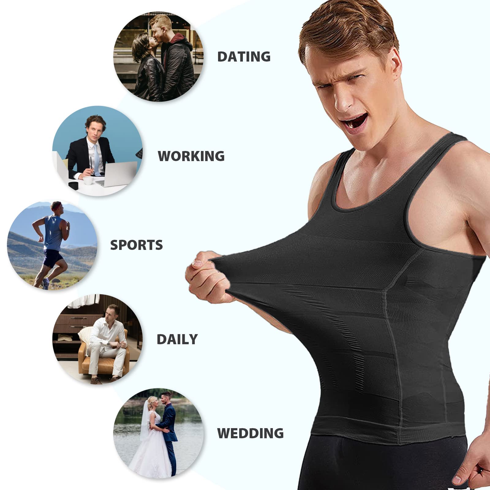 Aptoco Compression Shirts for Men,3 Pack Sleeveless Undershirt Body Shaper Vest Tank Top for Men's Gynecomastia