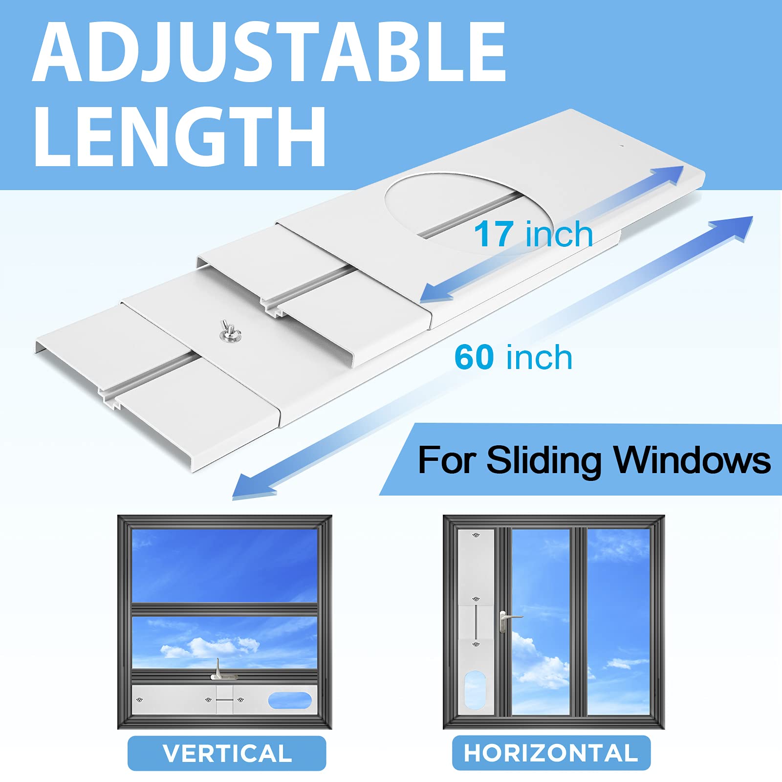 Universal Portable Air Conditioner Window Seal Kit with 5.1'' Coupler, Reinforced PVC Plate Lengh Adustable AC Window Vent Kit for Sliding Window, Fit for All AC with Exhaust Hose of 5.1 Inch Diameter