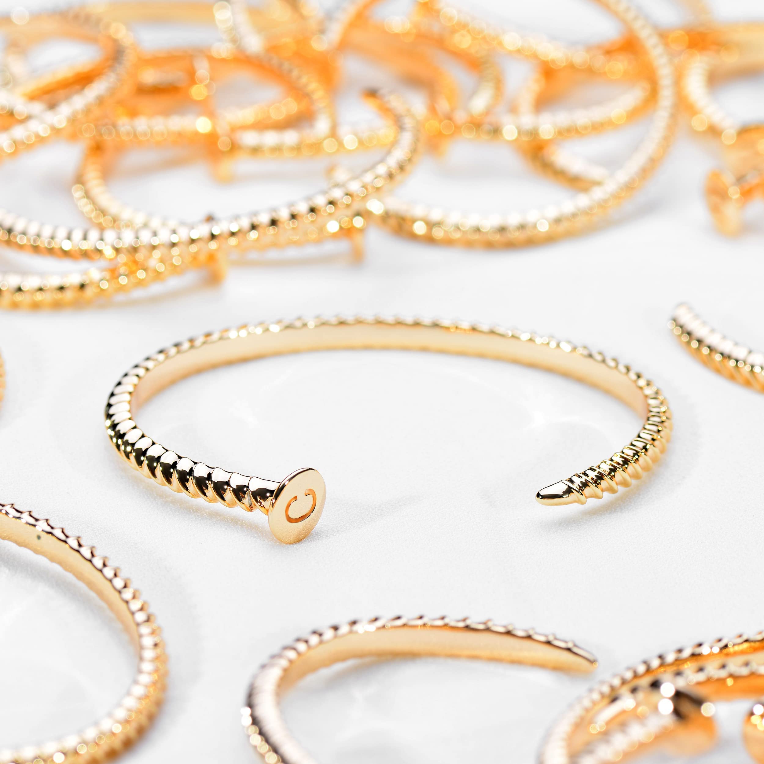 Bemoly Nail Bracelet for Women 14K Gold Plated Screw Initial Cuff Bracelet Inspirational Adjustable Bangle Jewelry
