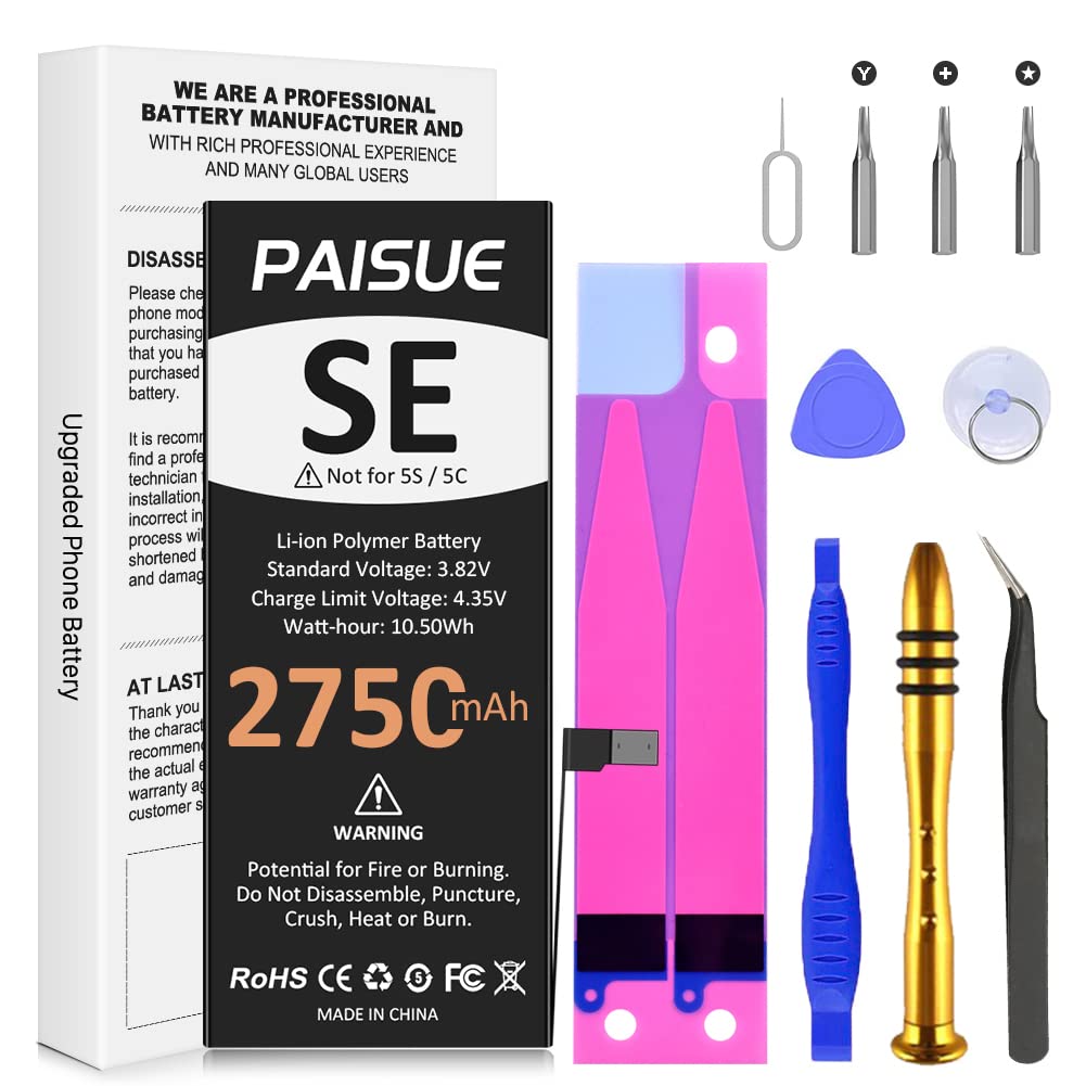 Battery for iPhone SE 2016 1st Generation, [2750mAh] Upgraded New Version High Capacity 0 Cycle Replacement Battery for iPhone SE First Gen Models A1662, A1723, A1724 with Professional Repair Tool Kit