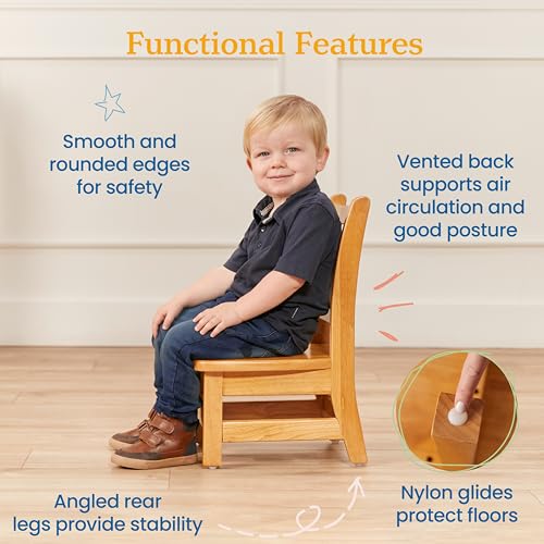 ECR4Kids Hardwood Table with 16in Legs and Two 8in Chairs, Kids Furniture, Honey