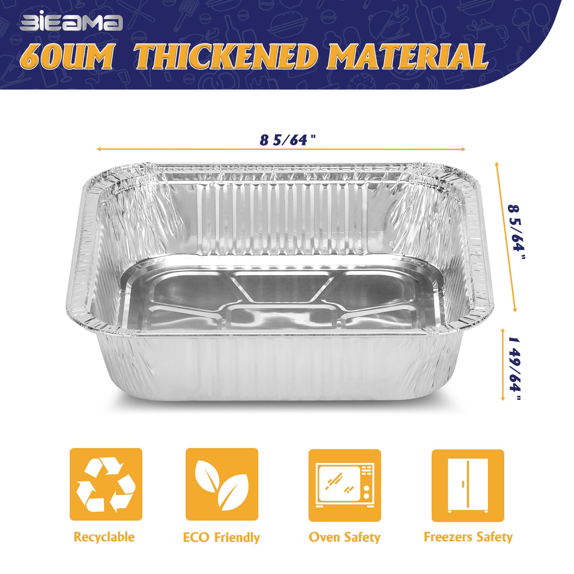 BIEAMA 30 Pack Aluminum Pans 8 x 8 Square Foil Pans Disposable Foil Pans Tin Tray for Baking, Cooking, Heating, Prepping Food