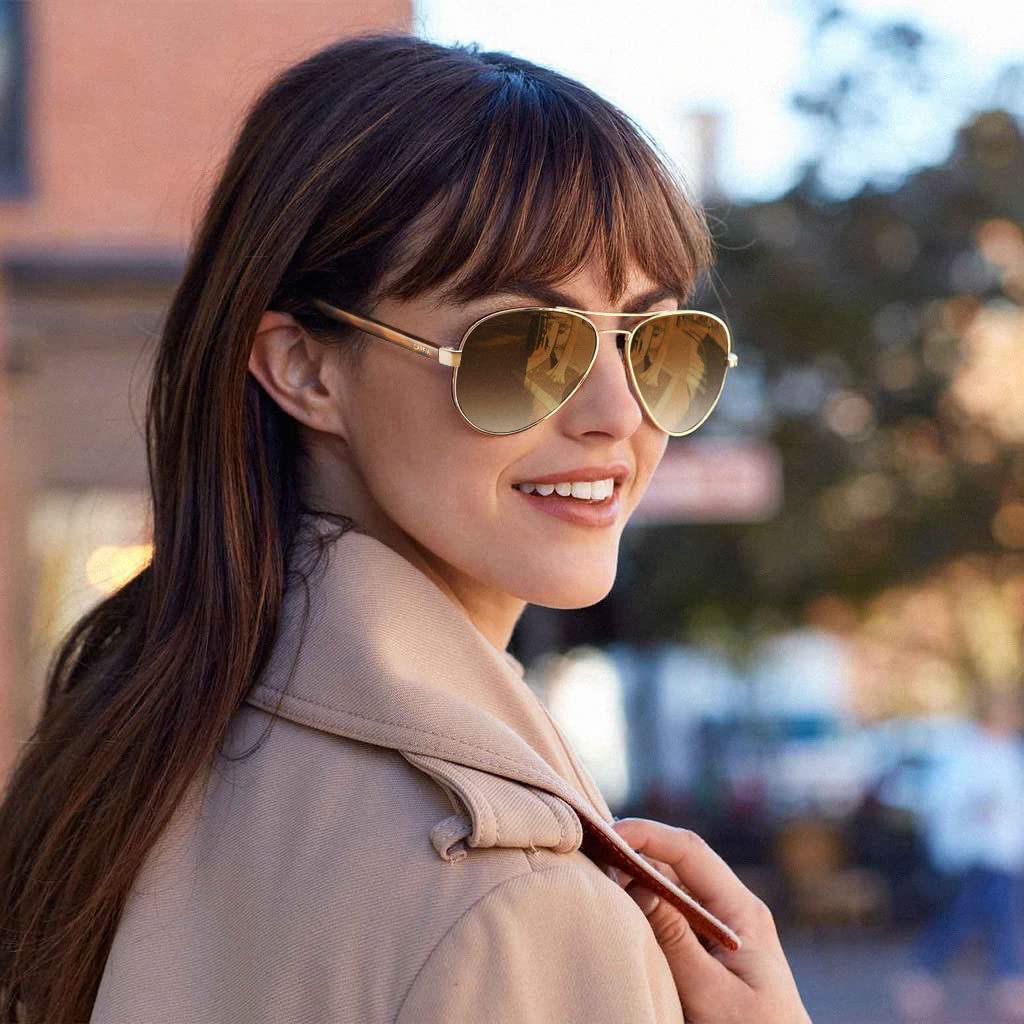 CARFIA Polarized Sunglasses for Women UV Protection Acetate Arms Gold Metal Frame Brown Gradient Lens CA3216