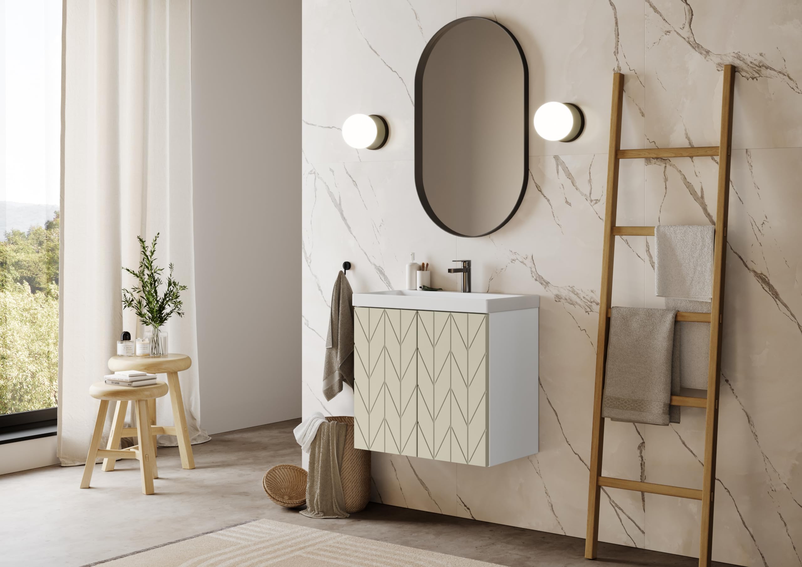 Distinct Kitchen and Bath Scale 24" Bathroom Vanity Sink Combo for Small Space | Wall Mounted Bathroom Vanity Set with Ceramic Sink | Modern Floating Bathroom Cabinet with Sink (White/Navy)
