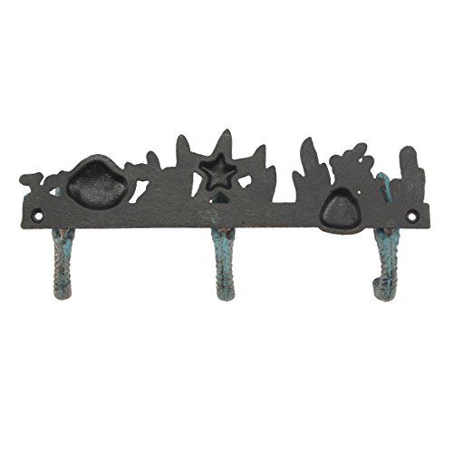 Stonebriar Decorative Cast Iron Seahorse Wall Hook Row, 11.2β, Turquoise